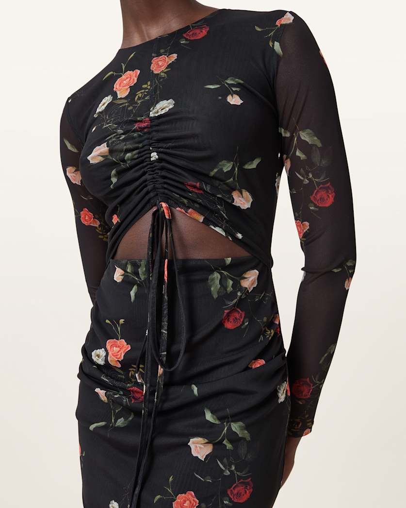 Kathy Print Mesh Maxi Dress BRIAR BLACK | ALLSAINTS